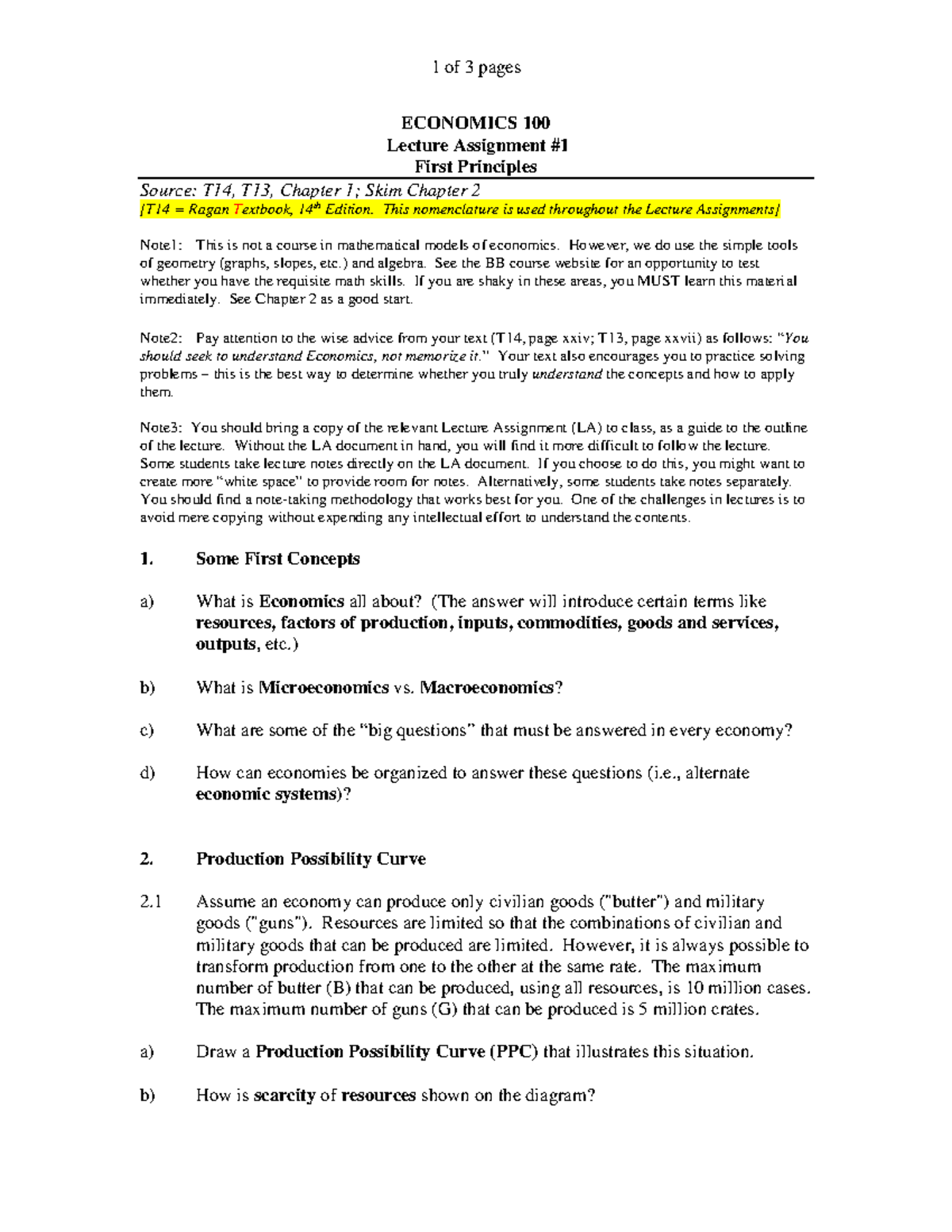 Seminar Assignments Lecture Assignment 1 And 2 1 Of 3 Pages Economics 100 Lecture Assignment