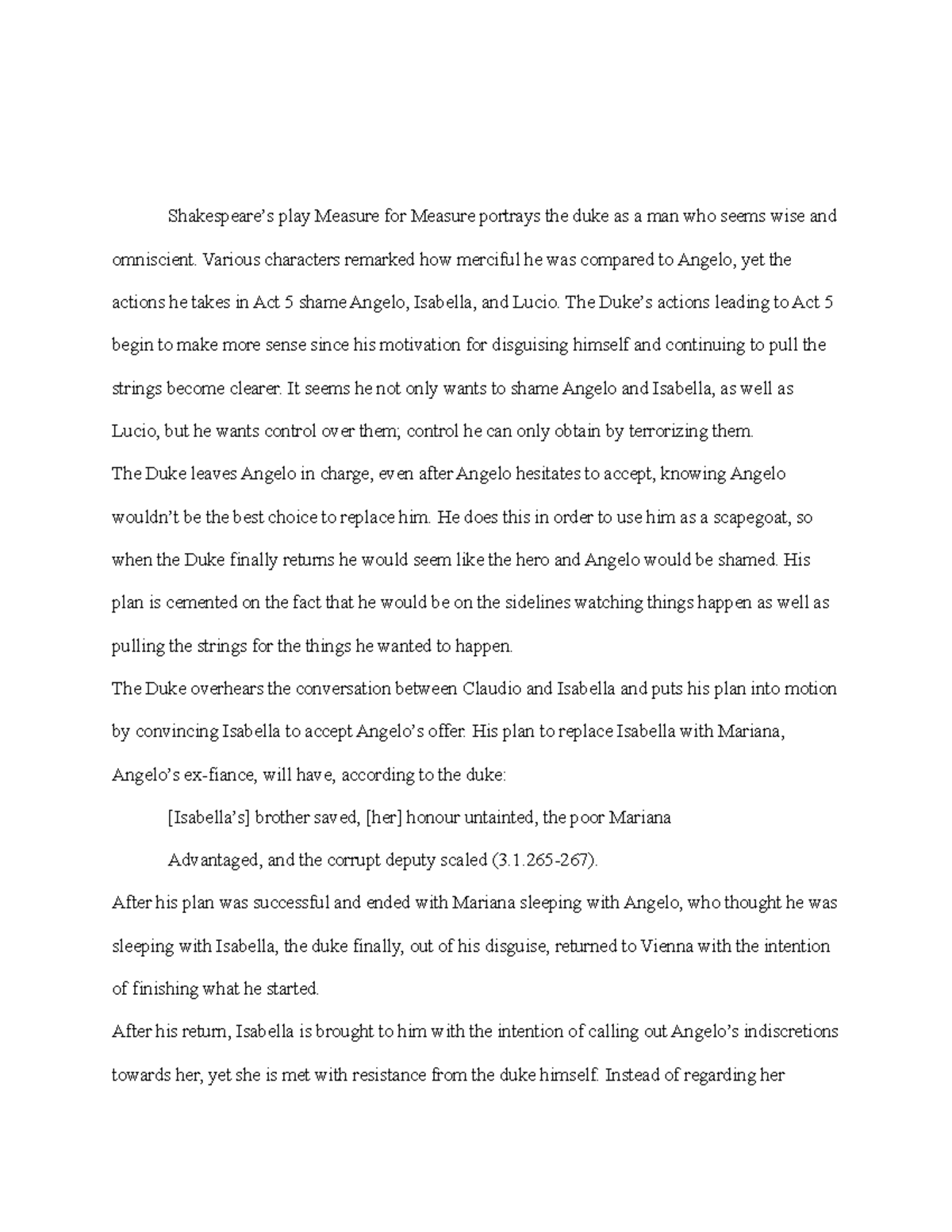 Measure for Measure Journal - Shakespeare’s play Measure for Measure ...