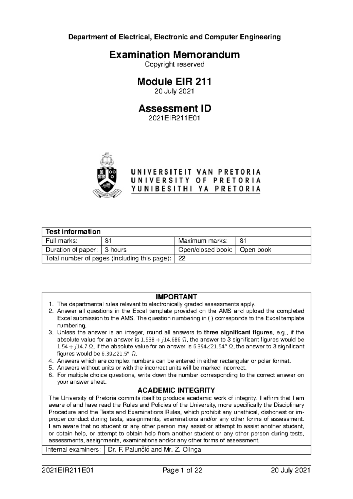 2021 EIR 211 Exam + Memo - EIR 221 Final Exam with memo - Department of ...