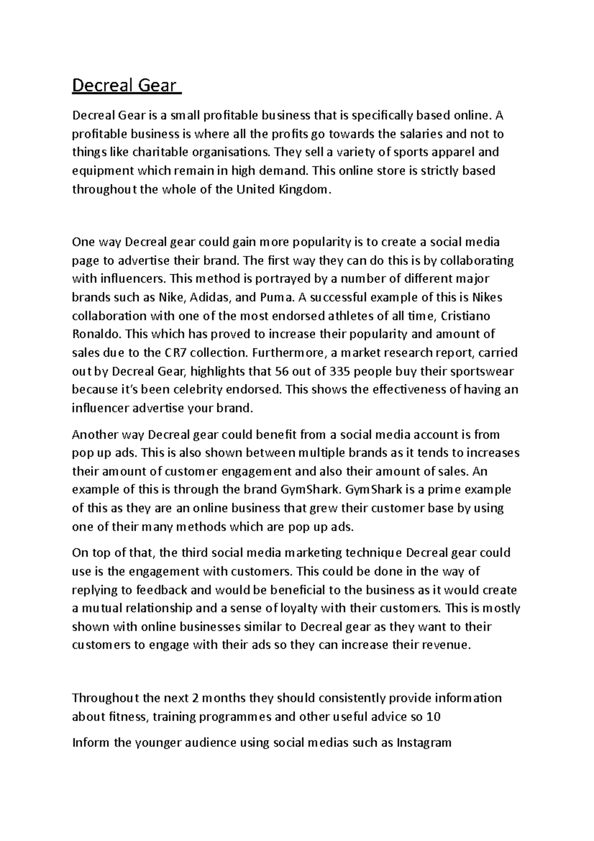 Decreal Gear assignment copy - Decreal Gear Decreal Gear is a small profitable business that is ...