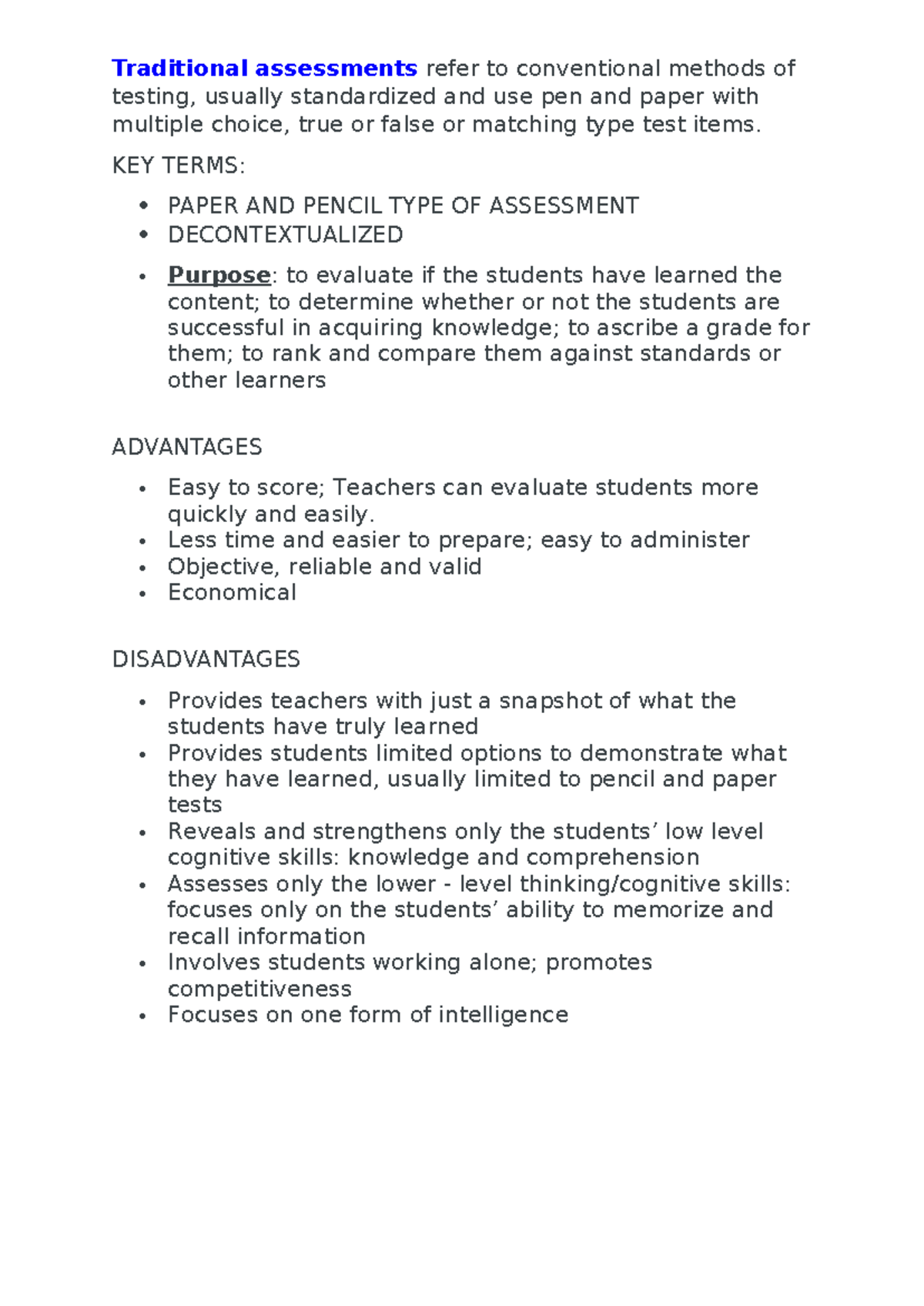 CO - Ramon - Traditional assessments refer to conventional methods of ...