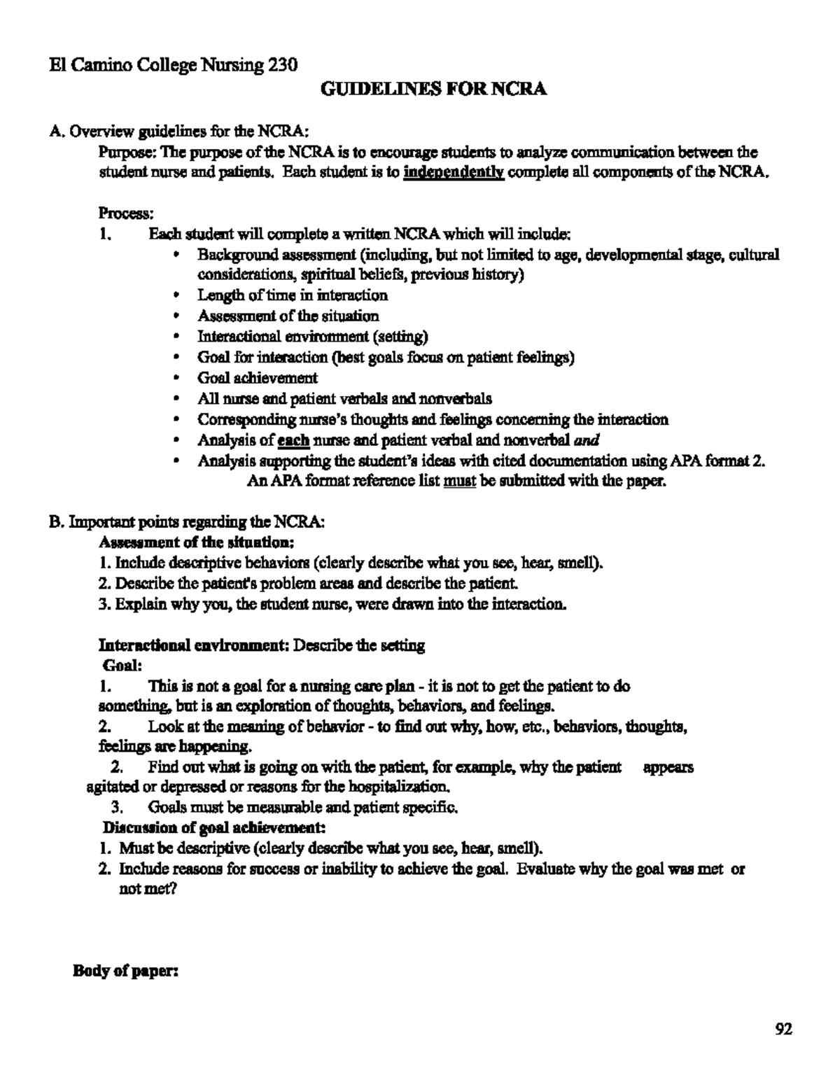 NCRA - mental health - NURS 220 - Studocu