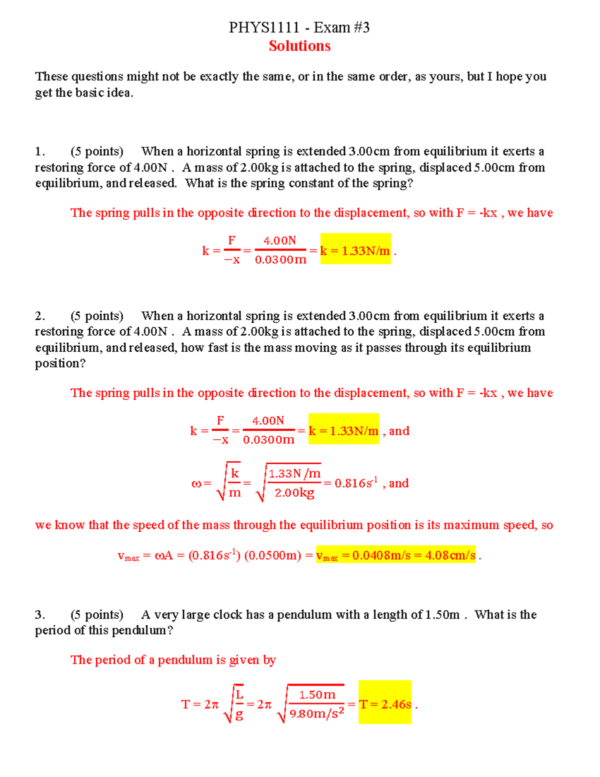 PHYS1111 2020 02 Summer Exam #3 Sol - PHYS1111 - Exam Solutions These ...