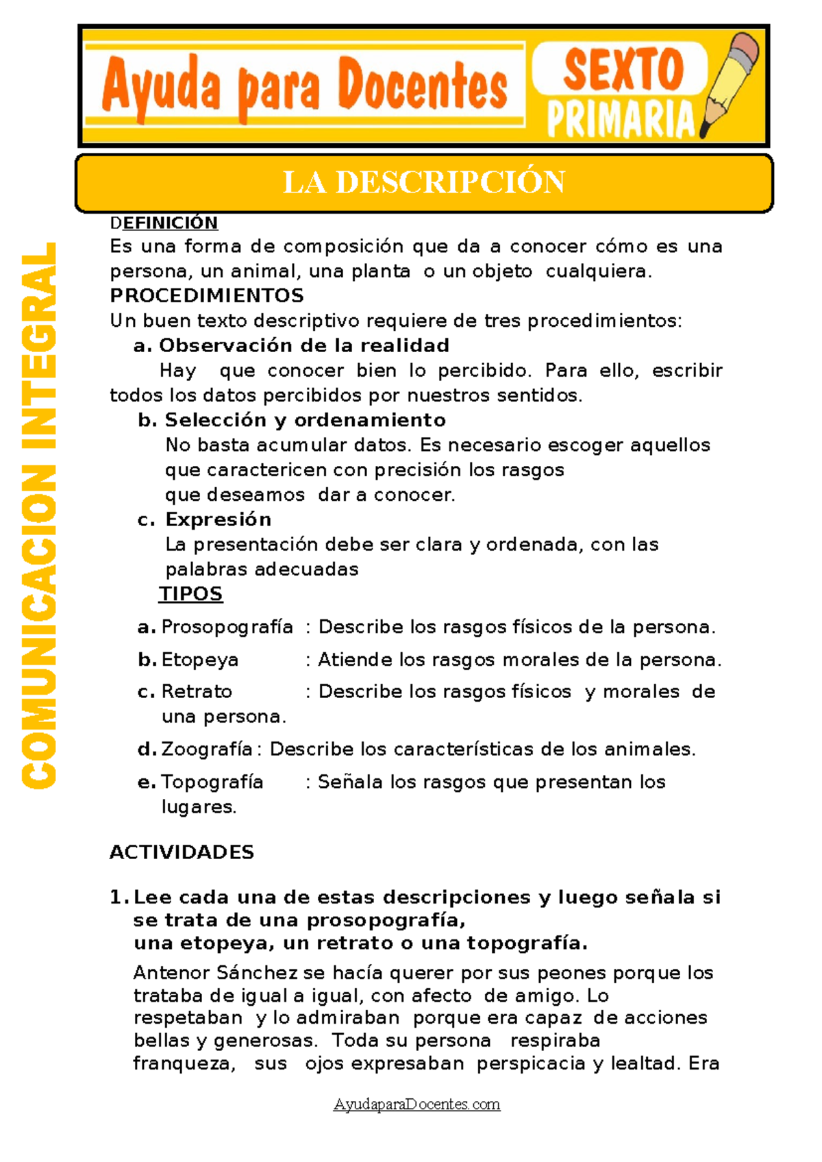 Fichas-de-la-Descripcion-para-Sexto-de-Primaria - DEFINICIÓN Es una ...