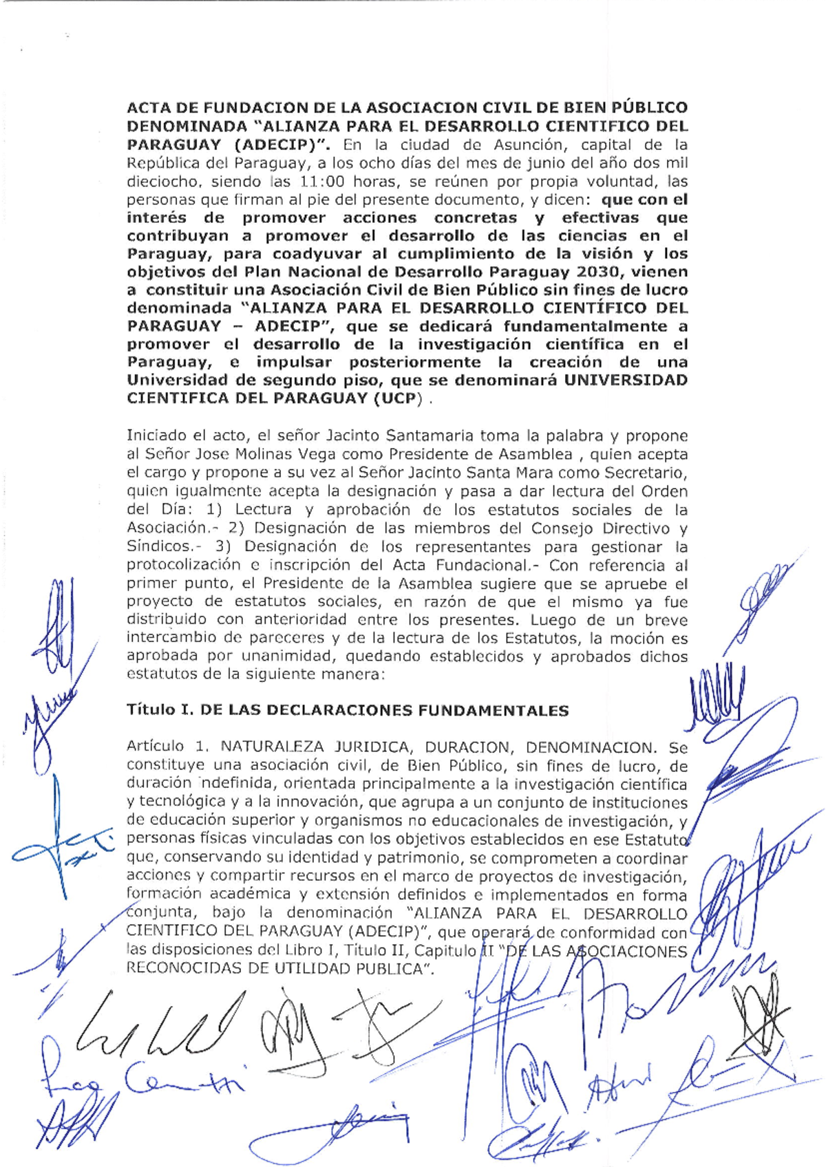 Acta-Conformación- Adecip - ACTA DE FUNDACION DE LA ASOCIACION CIVIL DE ...