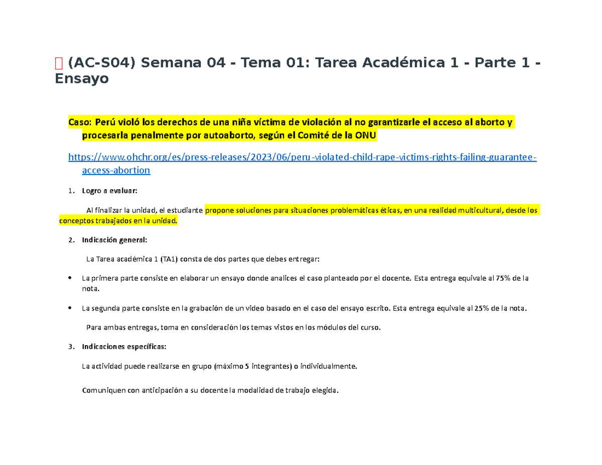 TA1+parte+1+Consigna - 🐀 (AC-S04) Semana 04 - Tema 01: Tarea Académica 1 - Parte 1 - Ensayo Caso ...