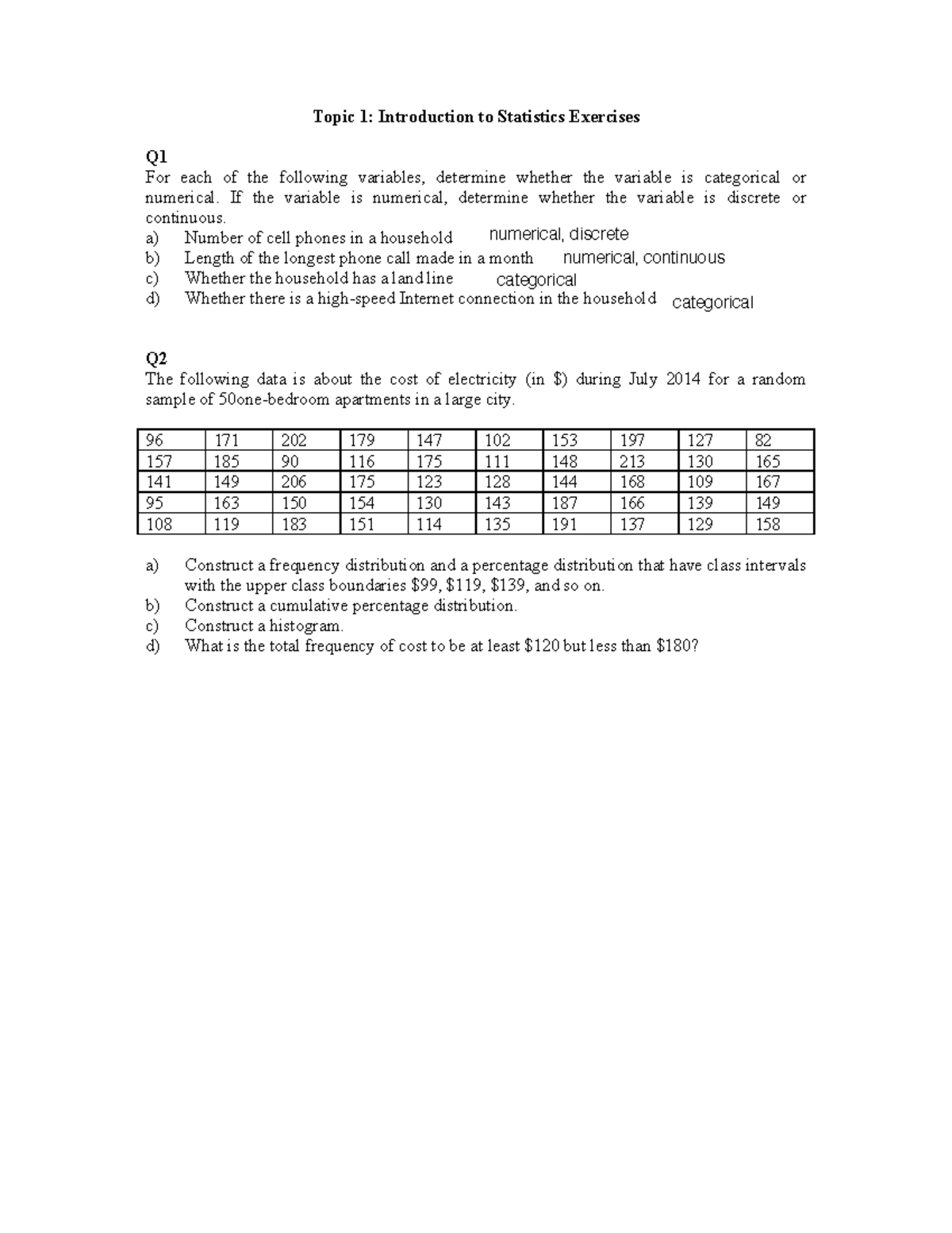 Topic 1 Questions - Topic 1: Introduction to Statistics Exercises Q For ...