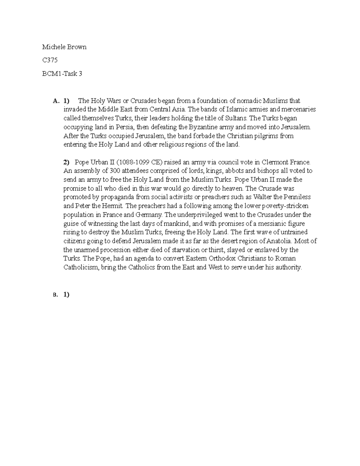 Michele Brown C375 Task 3 - Michele Brown C BCM1-Task 3 A. 1) The Holy ...