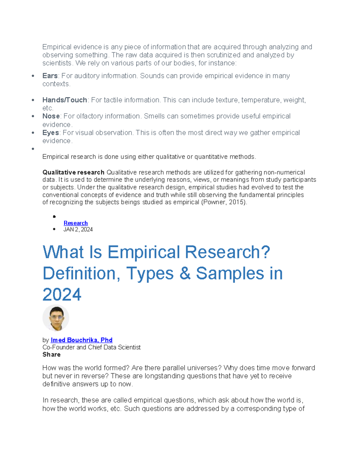 Psyc disc unit 1 - psychology - Empirical evidence is any piece of ...