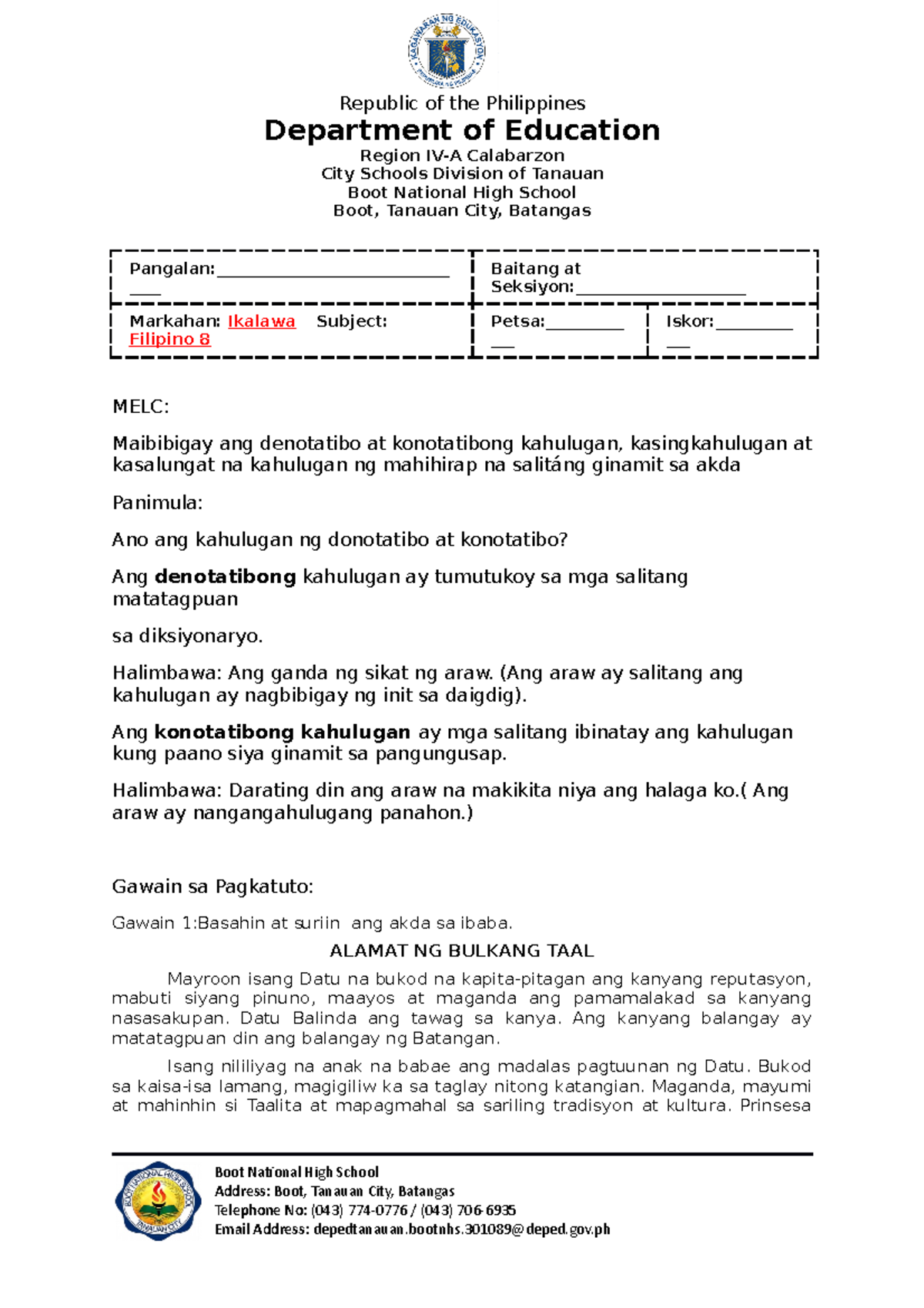 Filipino 8 Localized Q2 W5 Denotasyon at Konotasyon - Department of ...