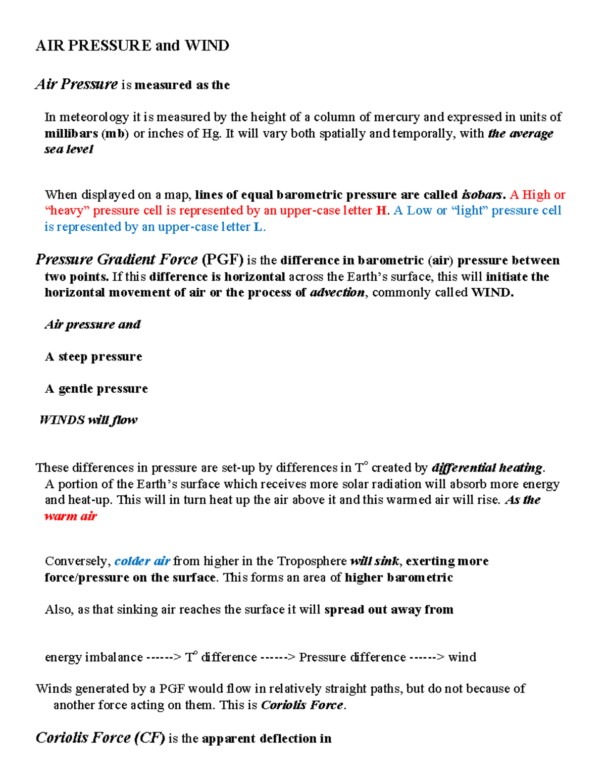 LECT07Press&Wind-e LC - AIR PRESSURE and WIND Air Pressure is measured ...