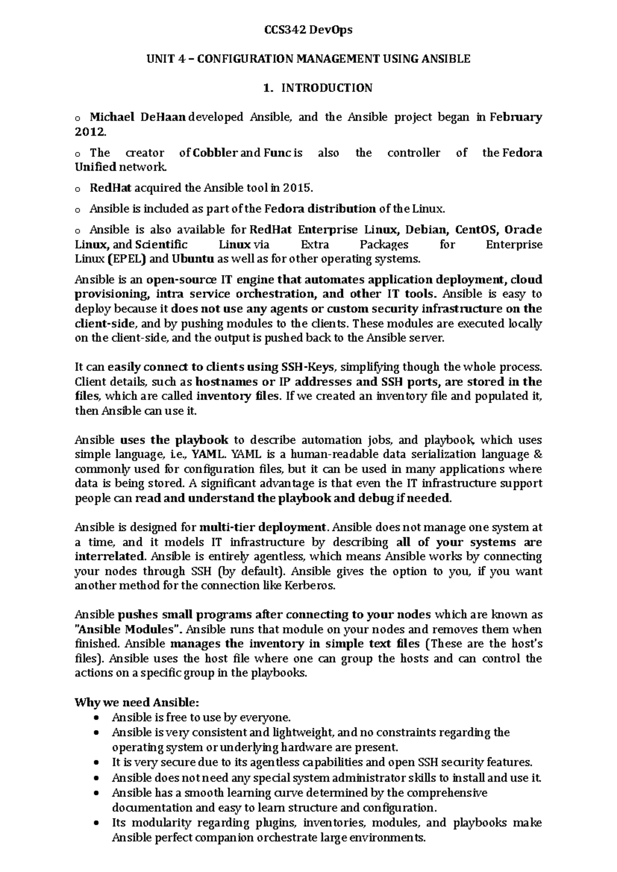 CCS342 Devops UNIT 4 Ansible Notes - CCS342 DevOps UNIT 4 ...