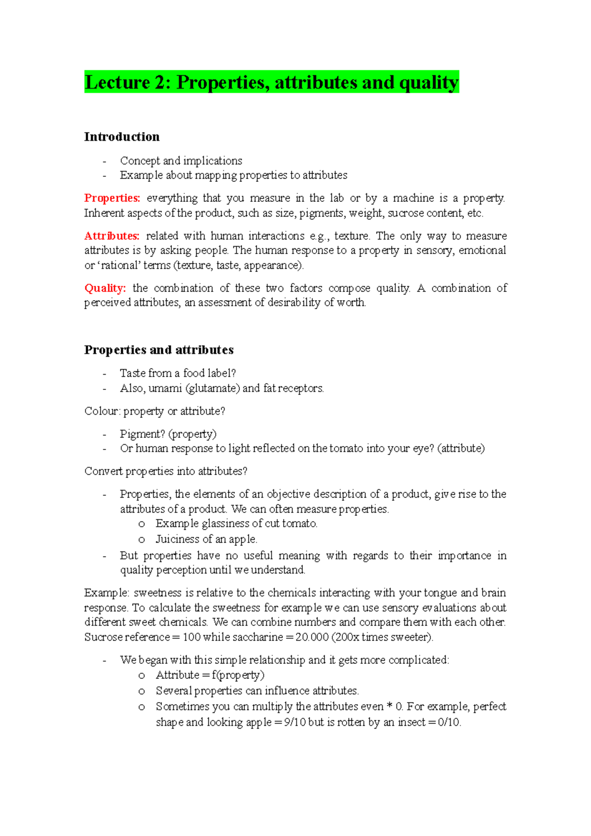 Lecture 2 Properties, attributes and quality - Lecture 2: Properties ...