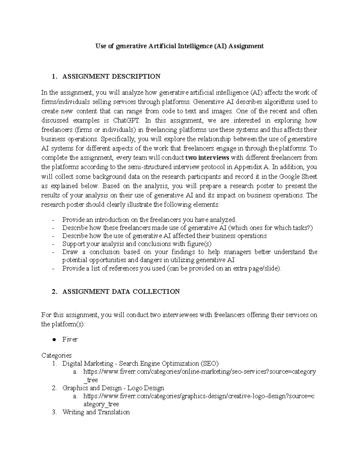 Use of generative Artificial Intelligence Assignment Description - Use ...