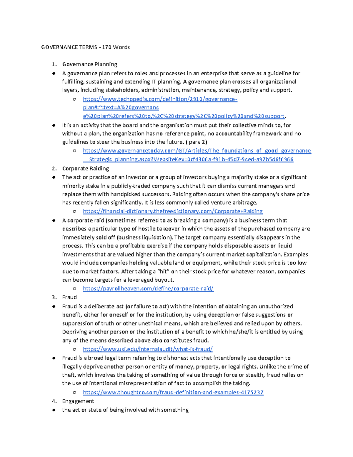 Governance Notes Ver 1-1-10 - GOVERNANCE TERMS - 170 Words Governance ...