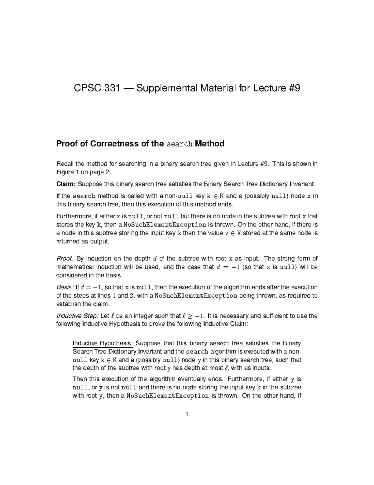Proof of Correctness of the search Method - CPSC 331 — Supplemental Material for Lecture Proof ...