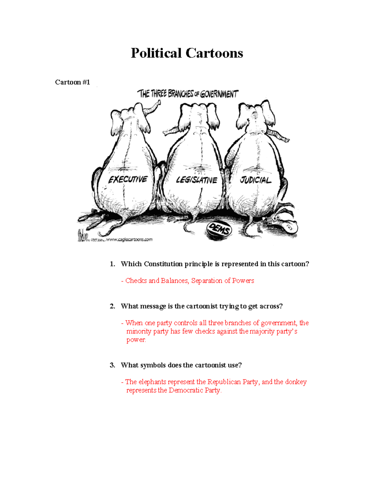 Political cartoons key - Political Cartoons Cartoon # 1. Which ...