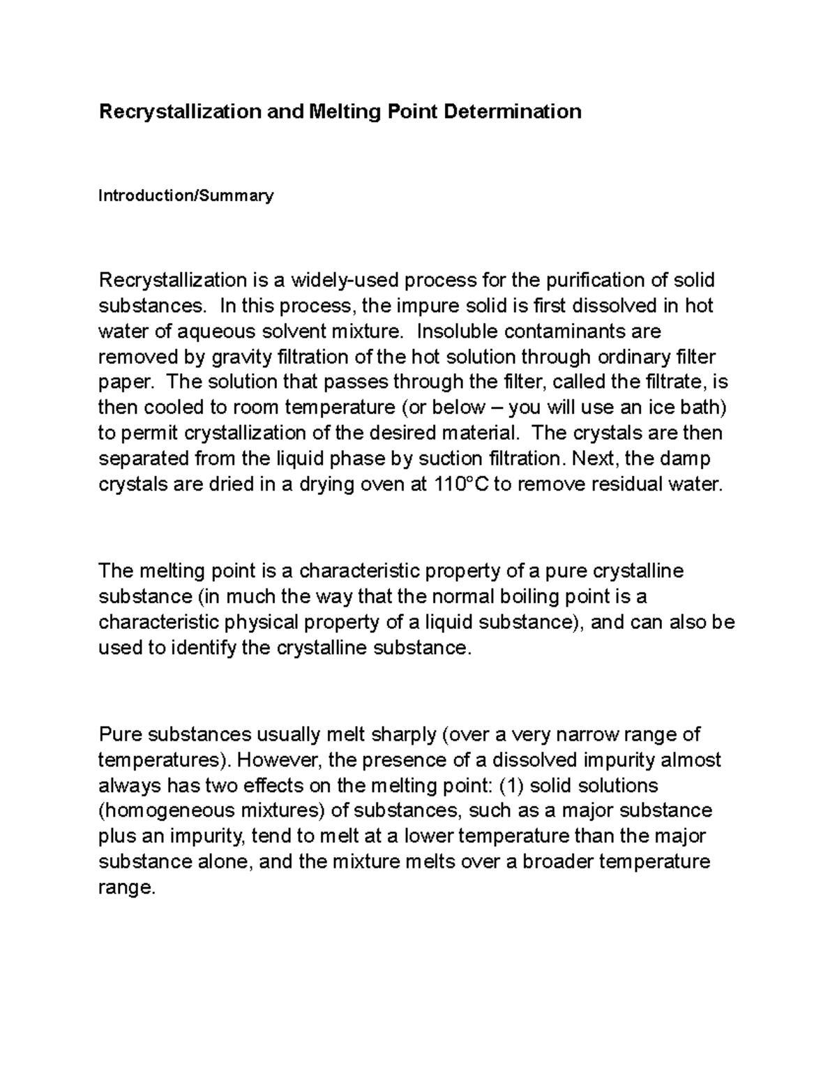 F 2 - lab - Recrystallization and Melting Point Determination ...
