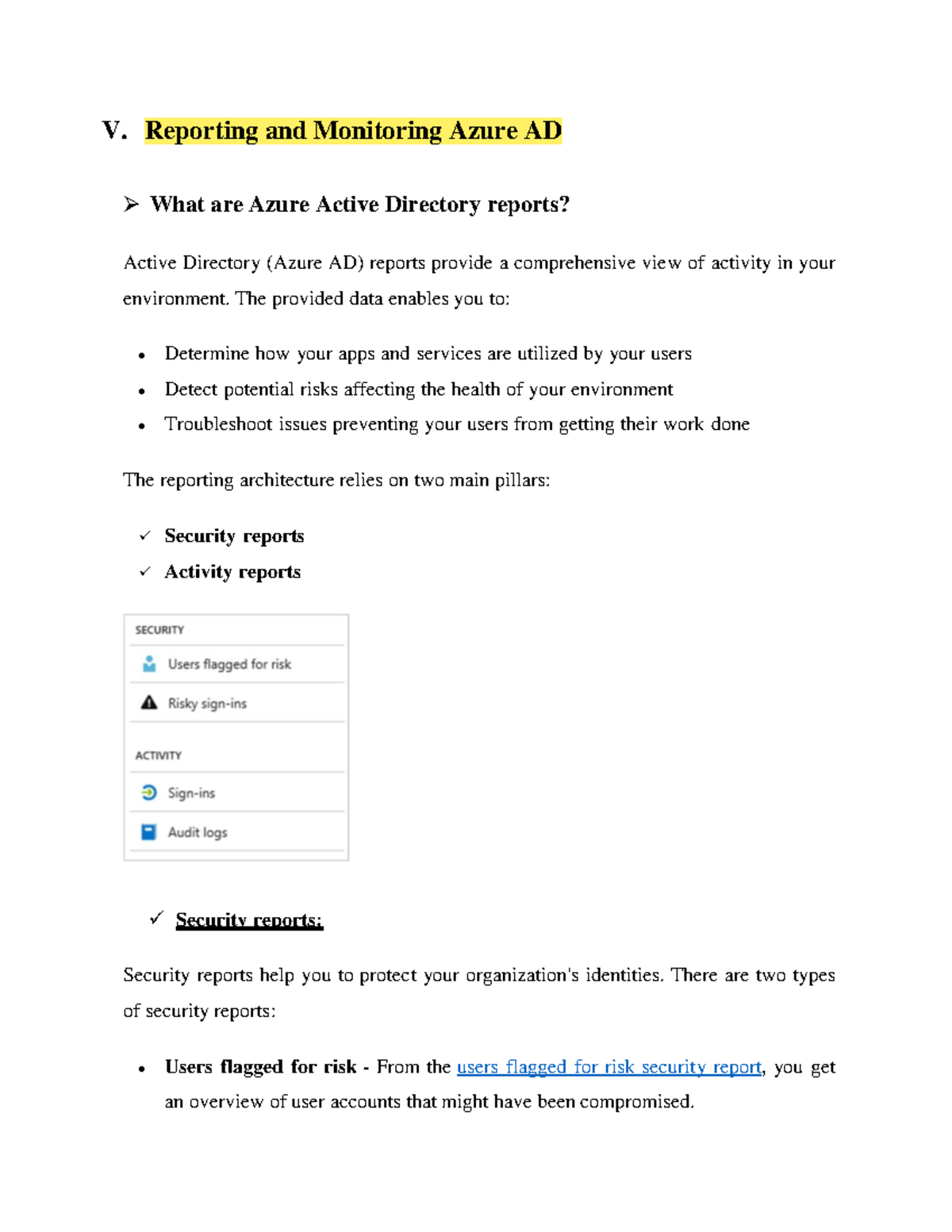 Reporting and Monitoring Azure AD - V. Reporting and Monitoring Azure ...