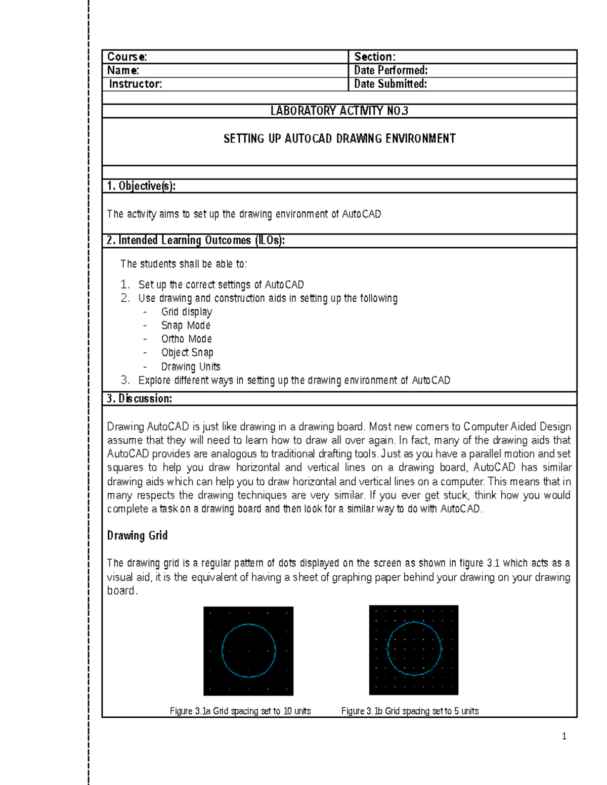 Laboratory Activity 03 Setting Up Drawing Environment - 1 Course: Section: Name: Date Performed ...