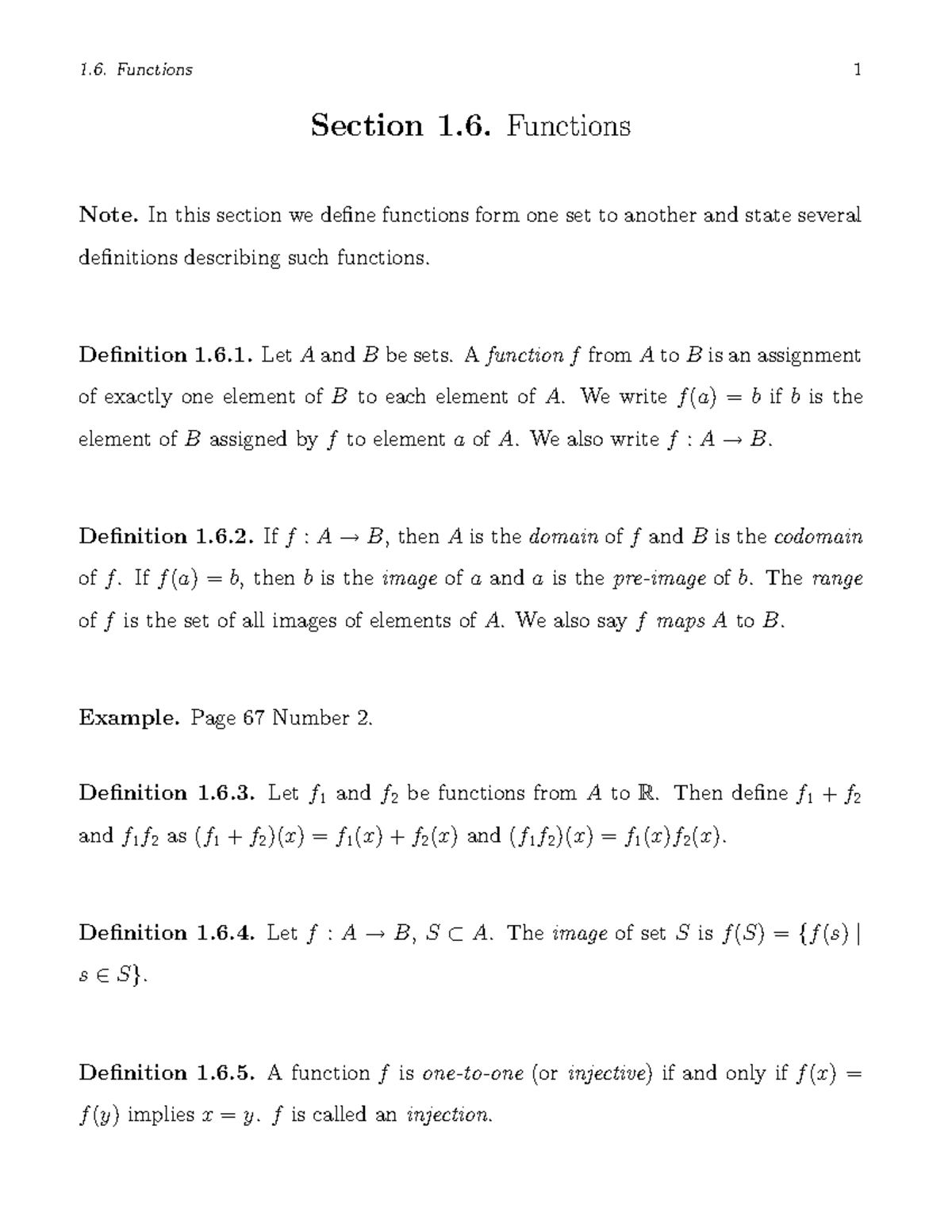 Functions definitions - Functions 1 Section 1. Functions Note. In this ...