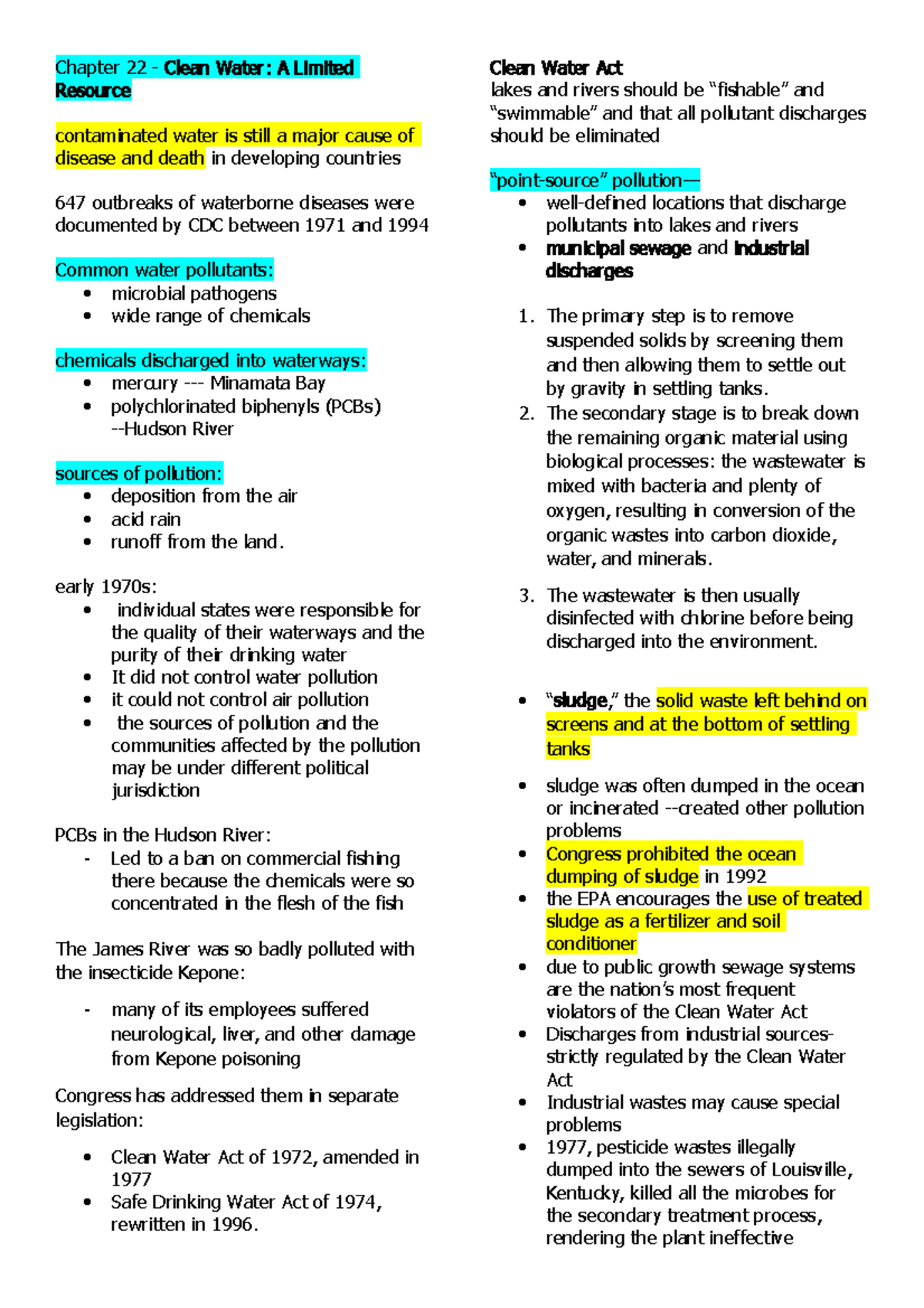 Chapters 22 and 23 CPH - Chapter 22 - Clean Water: A Limited Resource ...