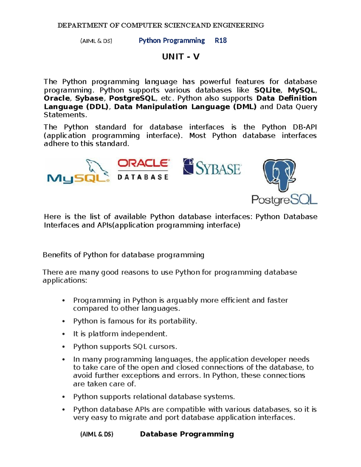 UNIT-V data programming - (AIML & DS) Python Programming R UNIT - V The ...