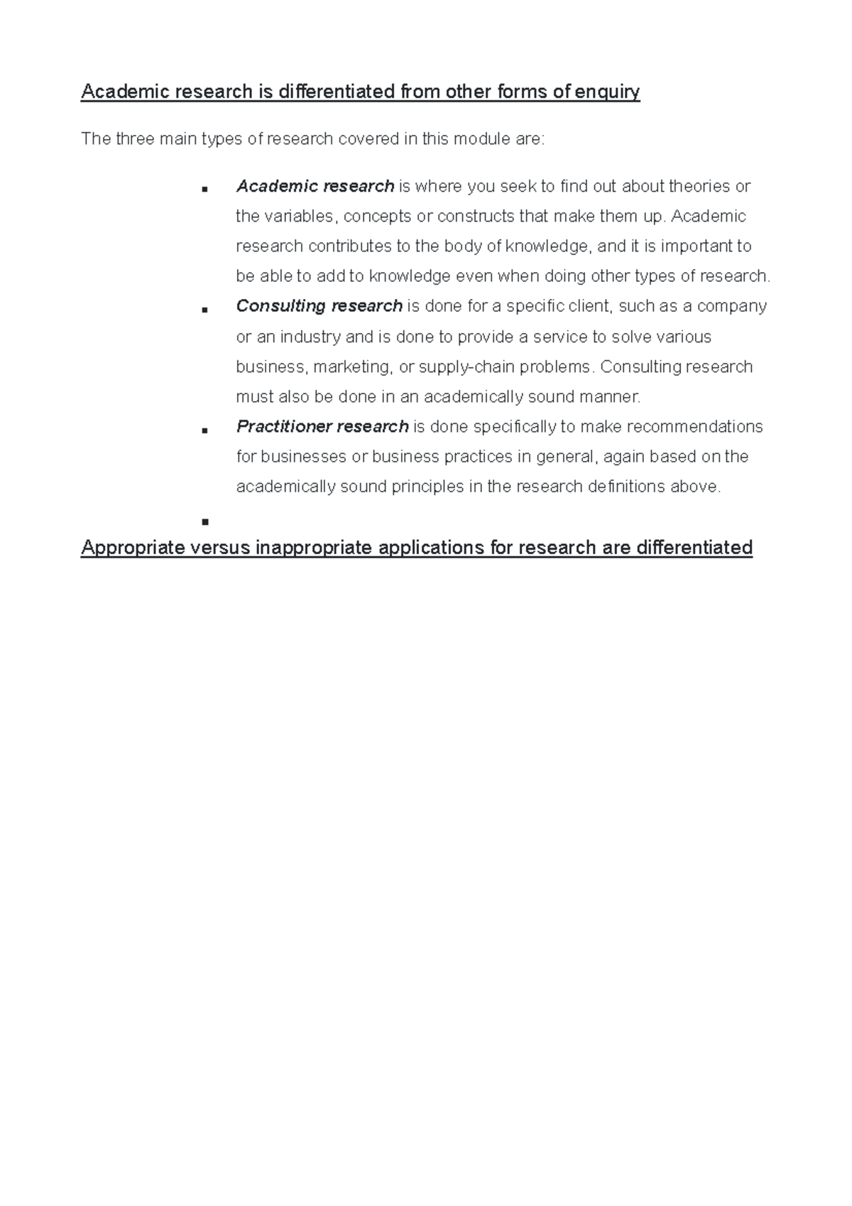 Academic research is differentiated from other forms of enquiry ...