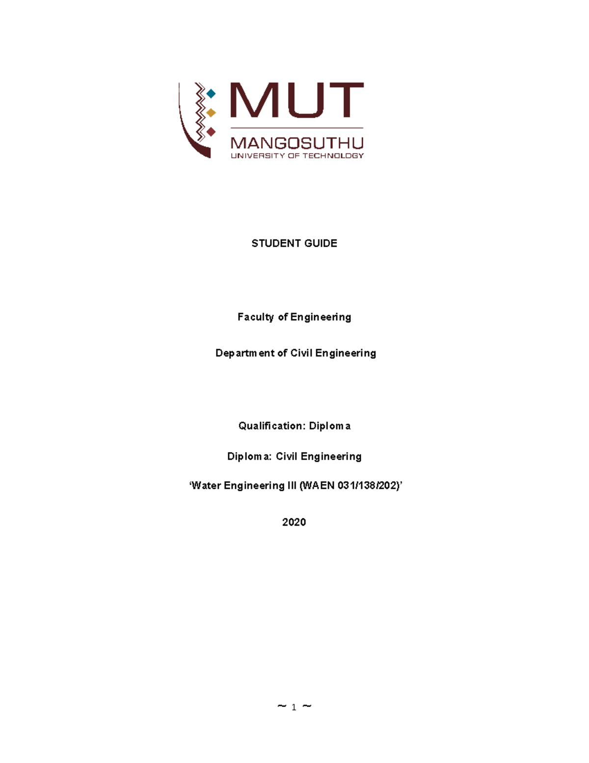 Water engineering s3 - STUDENT GUIDE Faculty of Engineering Department ...