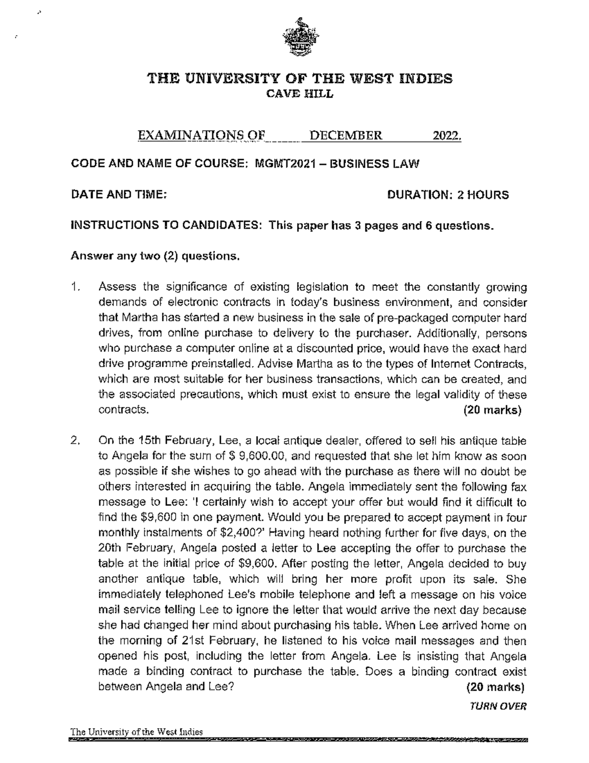 Past Papers 2020 - Business Law - Studocu