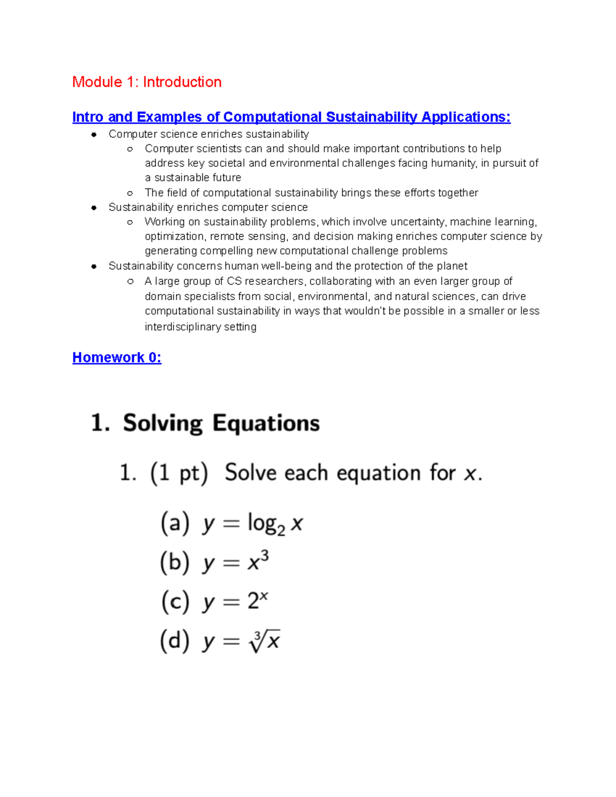 Computational Sustainability Prelim 1 Study Guide - Module 1 ...