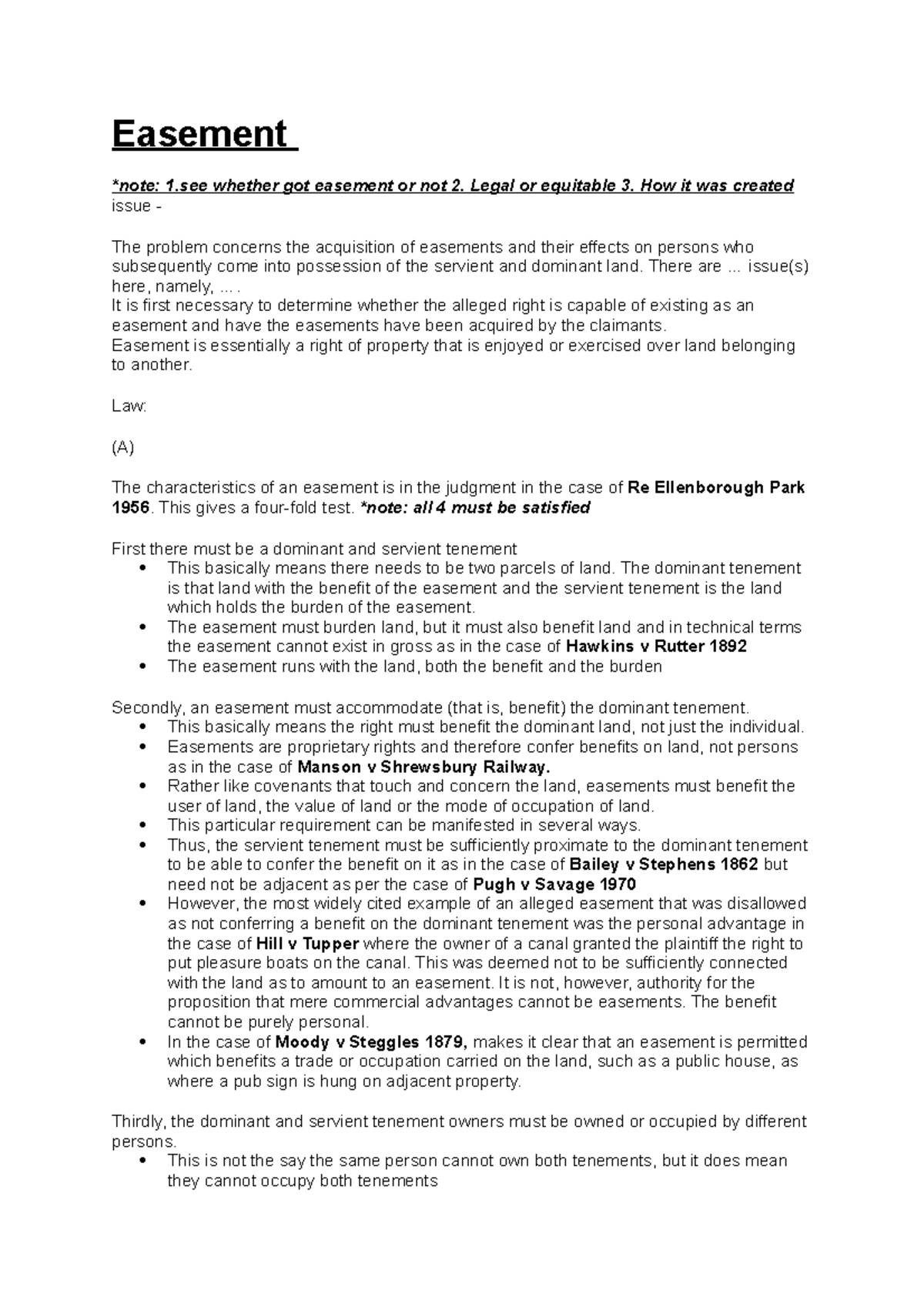Easement notes - sgs exam - Easement *note: 1 whether got easement or ...