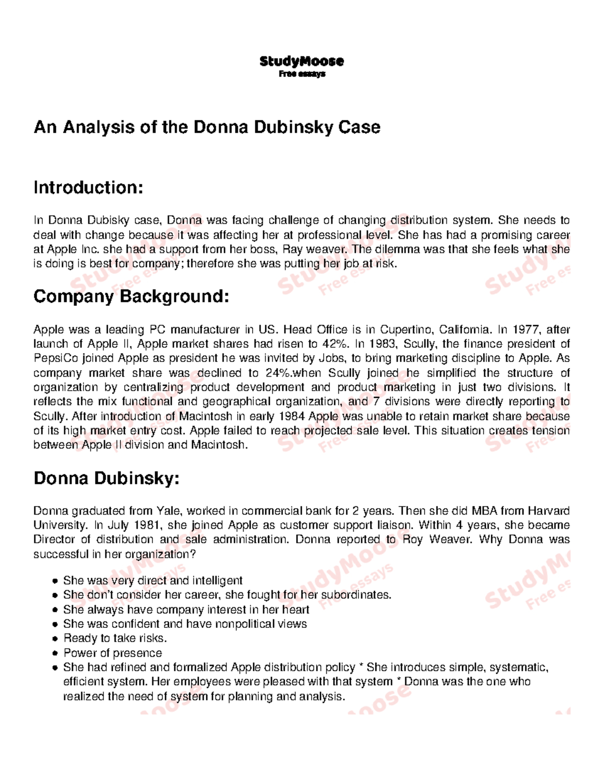 An Analysis of the Donna Dubinsky Case - An Analysis of the Donna ...