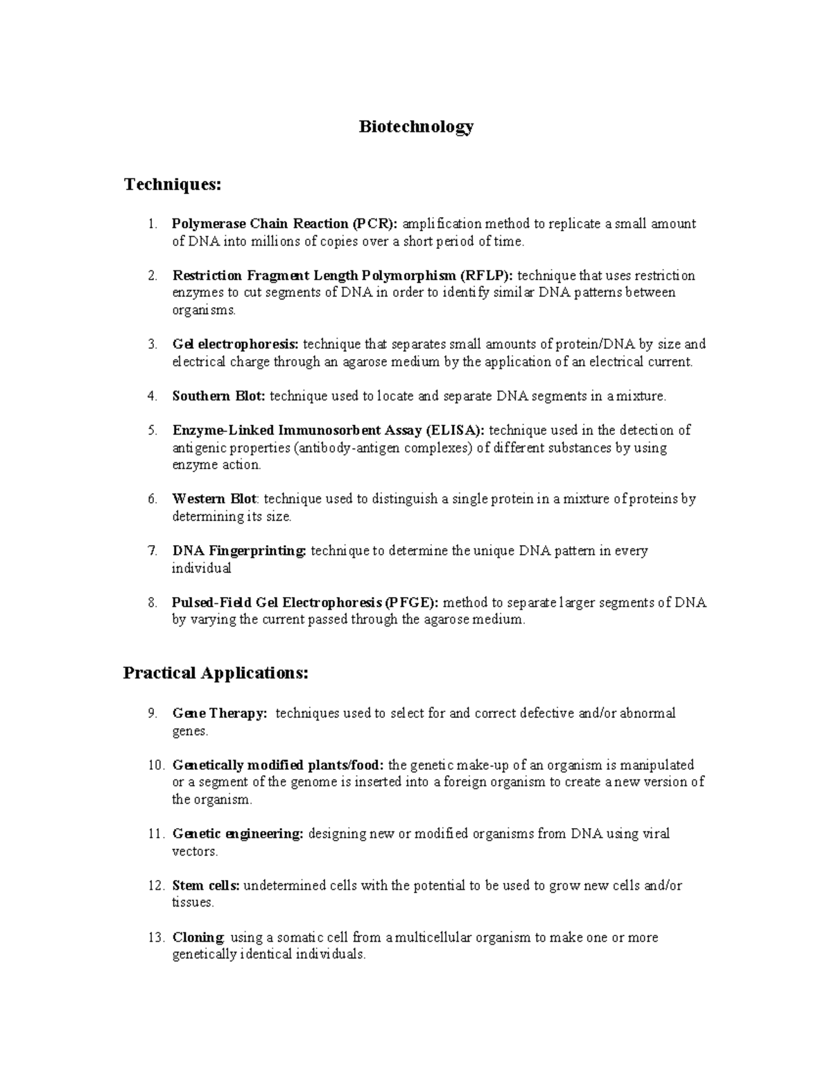 Biotechnology terms - Coursework from biology 1 - Biotechnology ...