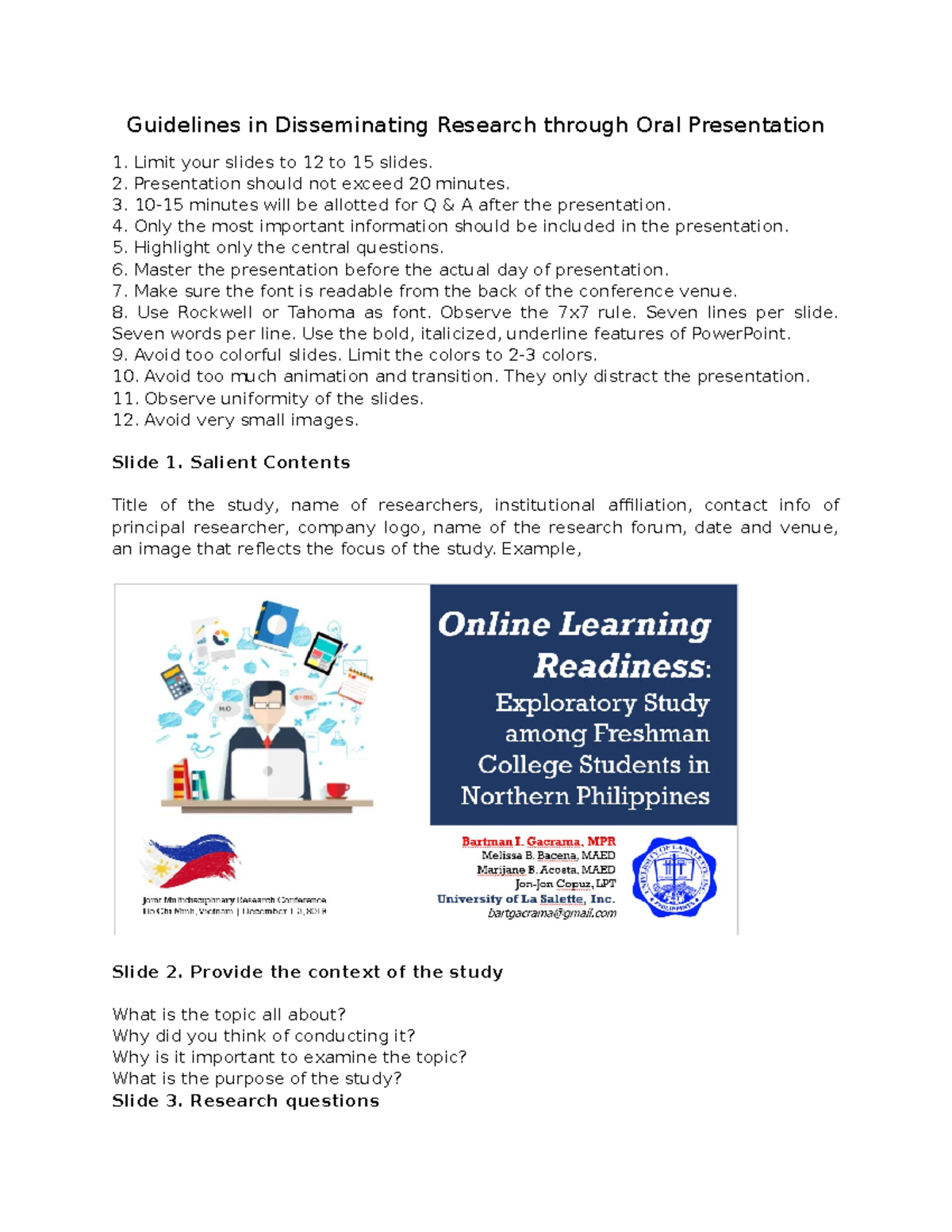 Guidelines in Disseminating Research through Oral Presentation ...