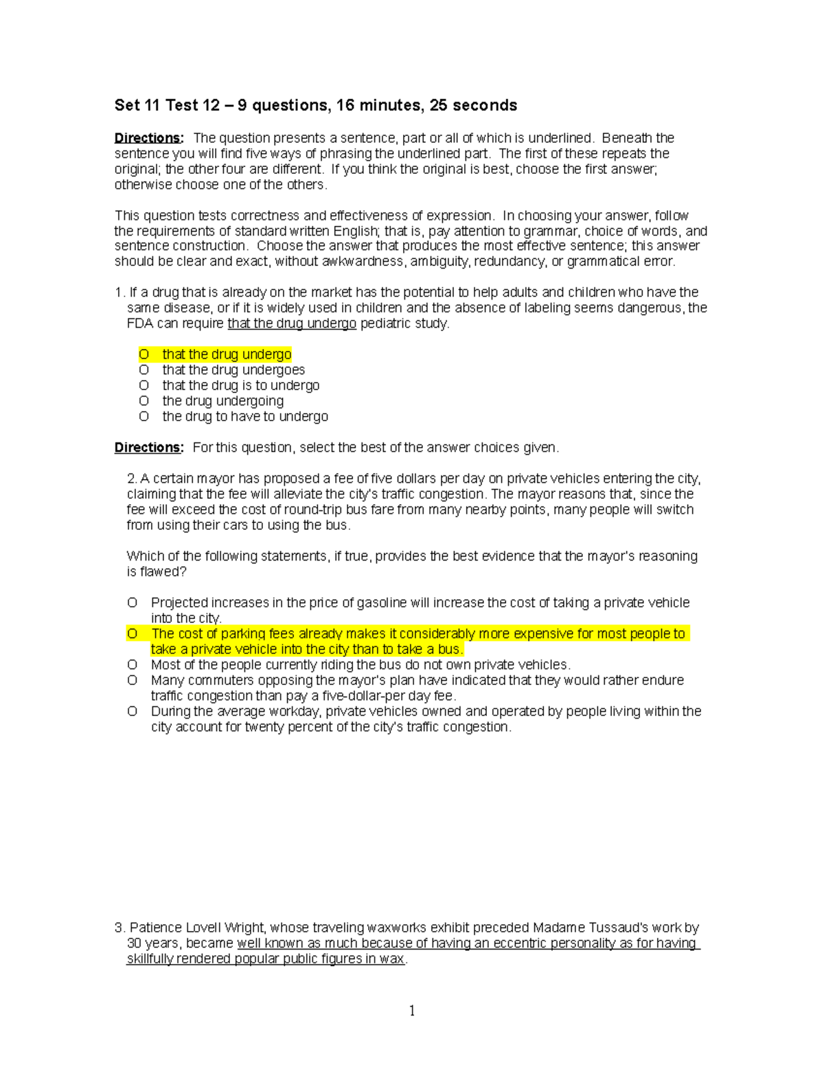 Set11Test12NEW - Info - Set 11 Test 12 – 9 questions, 16 minutes, 25 ...