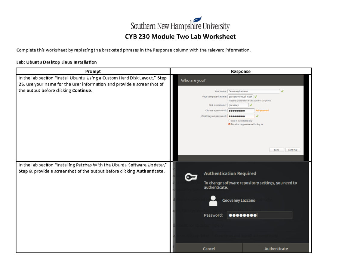 CYB 230 Module Two Lab Worksheet Geovaney Lazcano - CYB 230 Module Two Lab Worksheet Complete ...