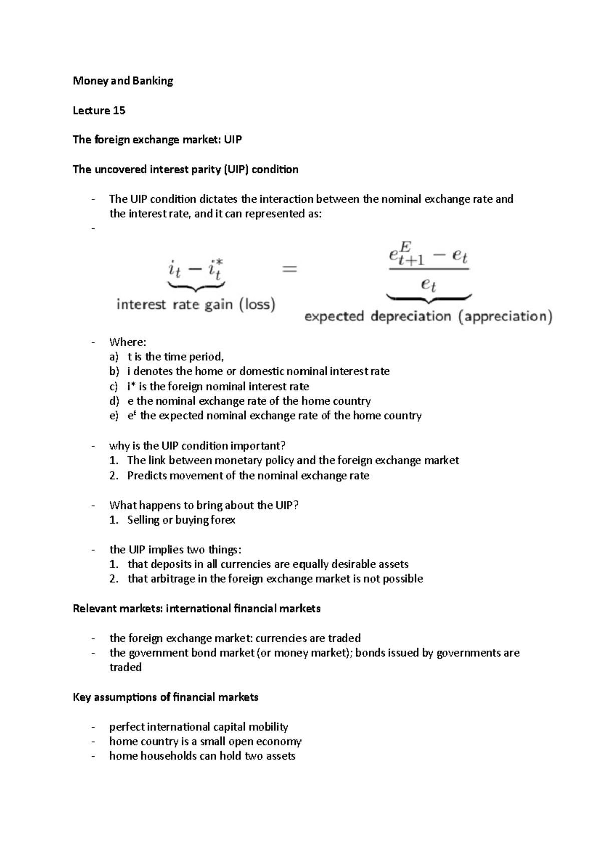 Lecture 15 - Money and Banking Lecture 15 The foreign exchange market ...