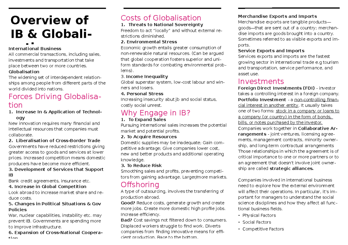 Overview of IB and Globalisation Revision - Overview of IB ...