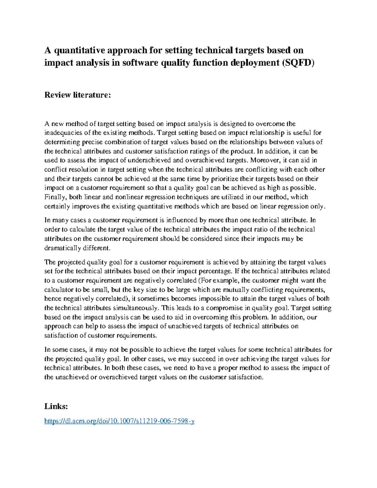 A Quantitative Approach For Setting Technical Targets Based On Impact a-quantitative-approach-for-setting-technical-targets-based-on-impact