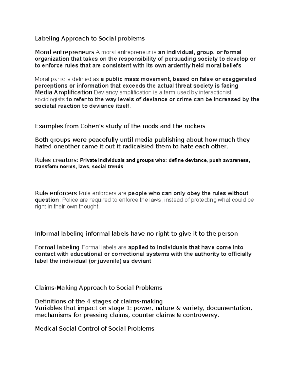 Labeling Approach to Social problems - Examples from Cohen’s study of ...