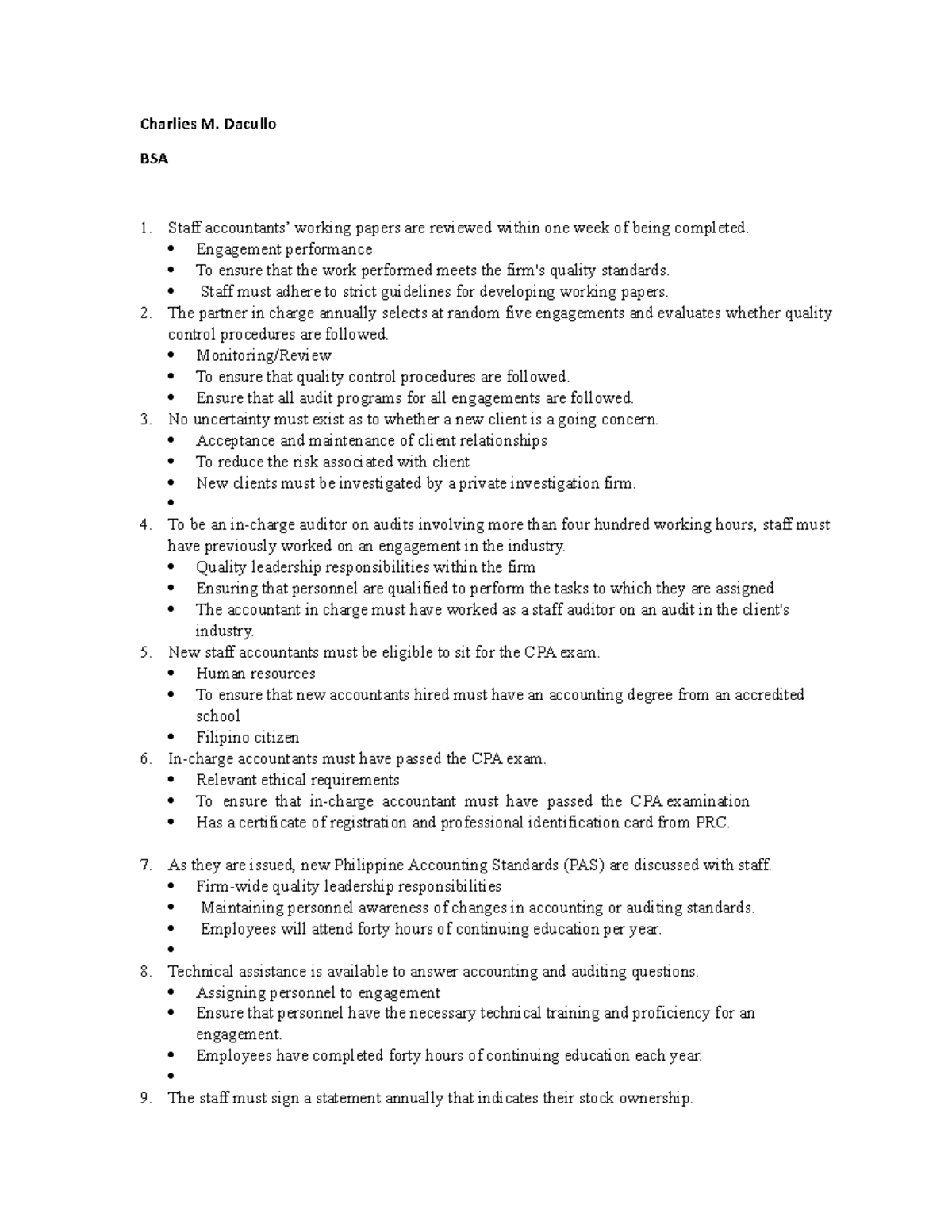 CASE Study PAGE 112-113 - Charlies M. Dacullo BSA Staff accountants ...