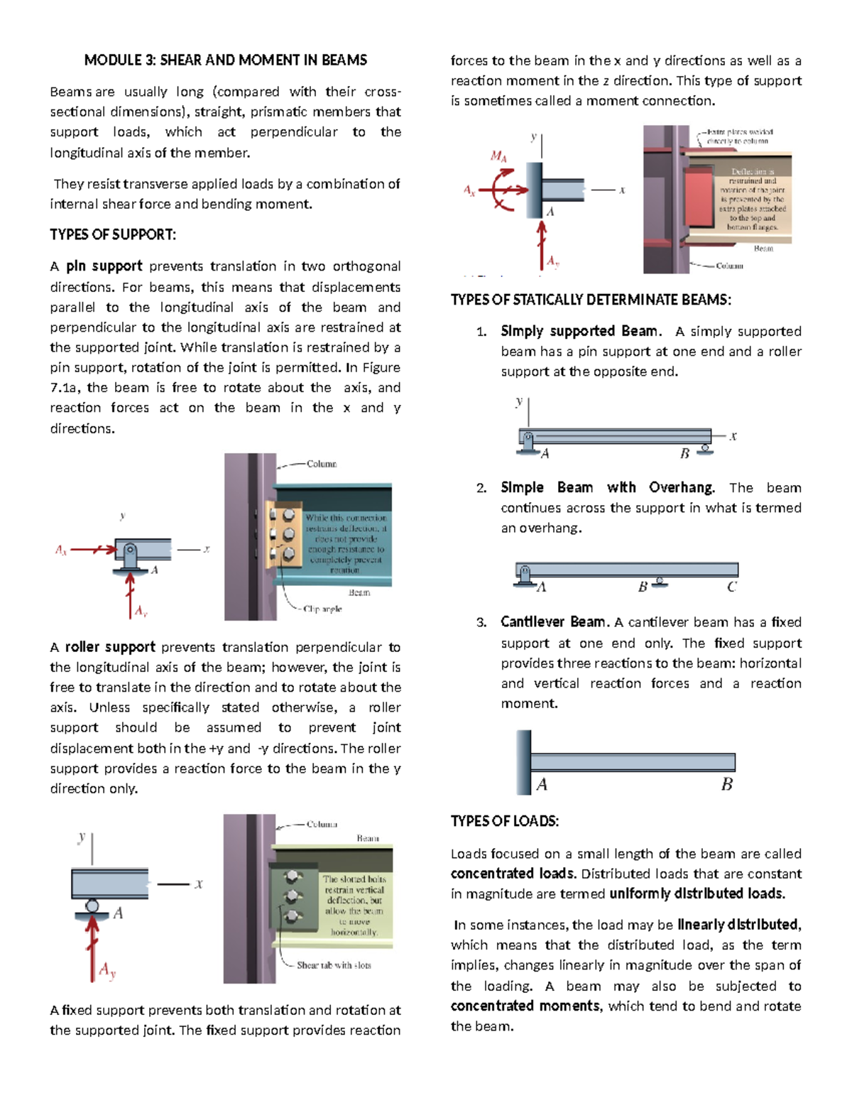 Module 3 - MEC103 - MODULE 3: SHEAR AND MOMENT IN BEAMS Beams are ...