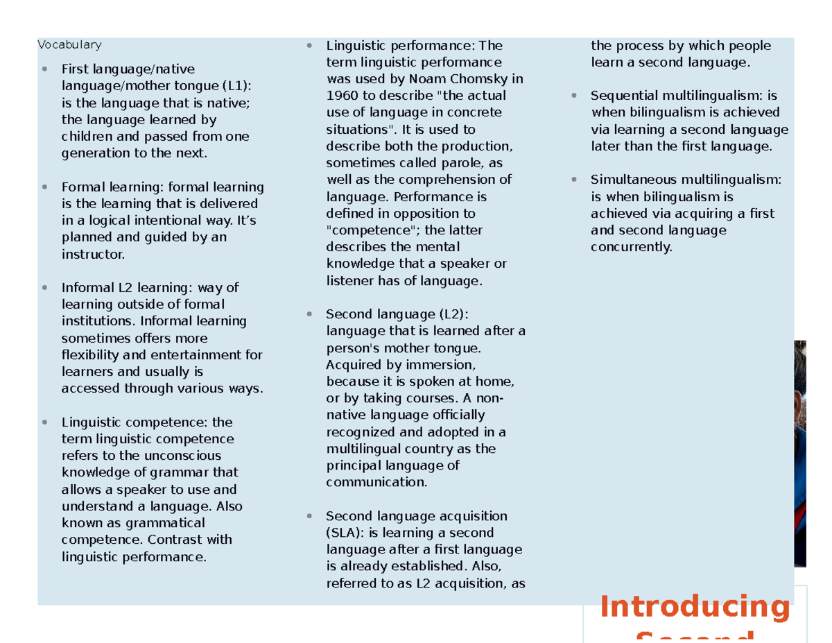 Brochure chapter I Second Language Acquisition - Vocabulary First language/native language ...