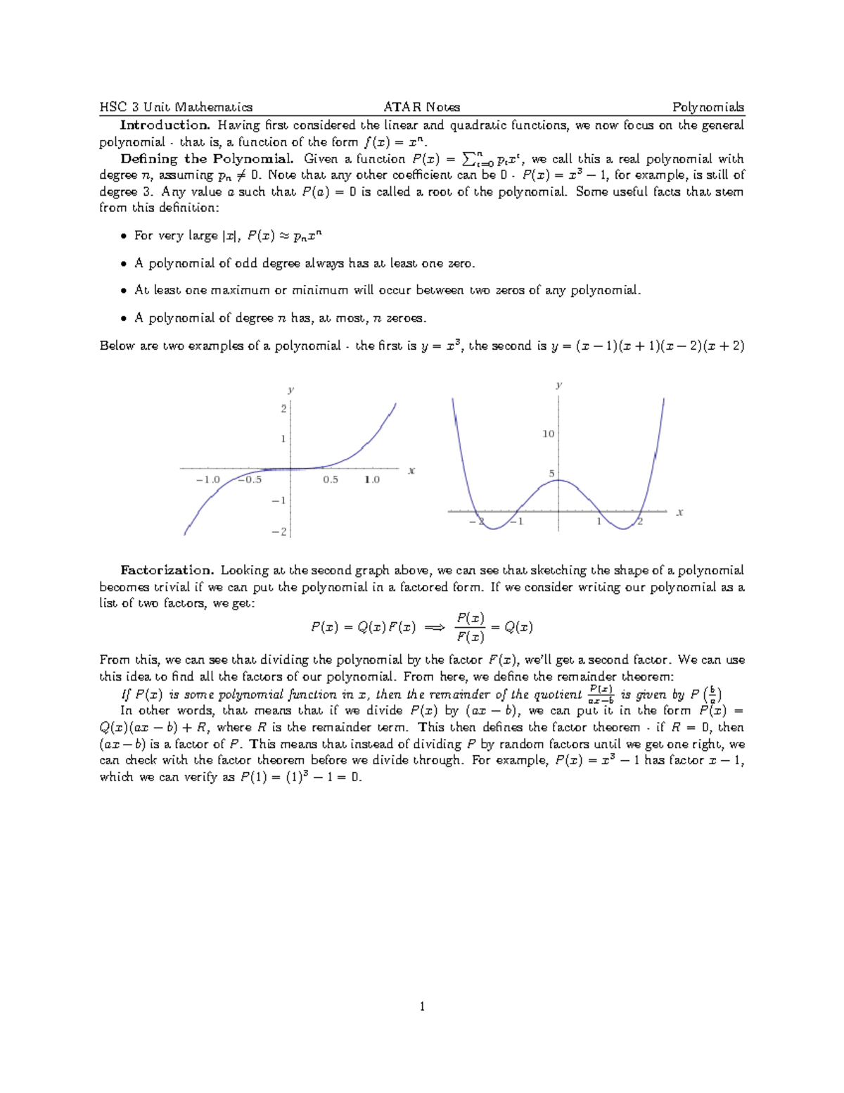 Polynomials - Notes - HSC 3 Unit Mathematics ATAR Notes Polynomials ...