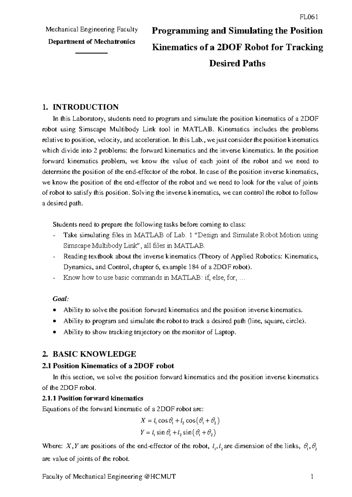 TN2-Programming Robot Matlab-26 - Mechanical Engineering Faculty Department of Mechatronics ...
