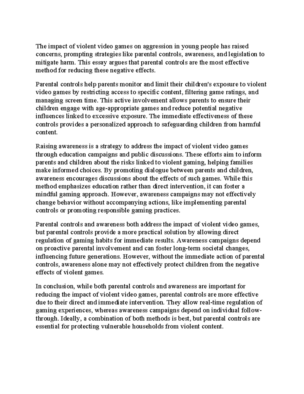 C1 writing - The impact of violent video games on aggression in young ...