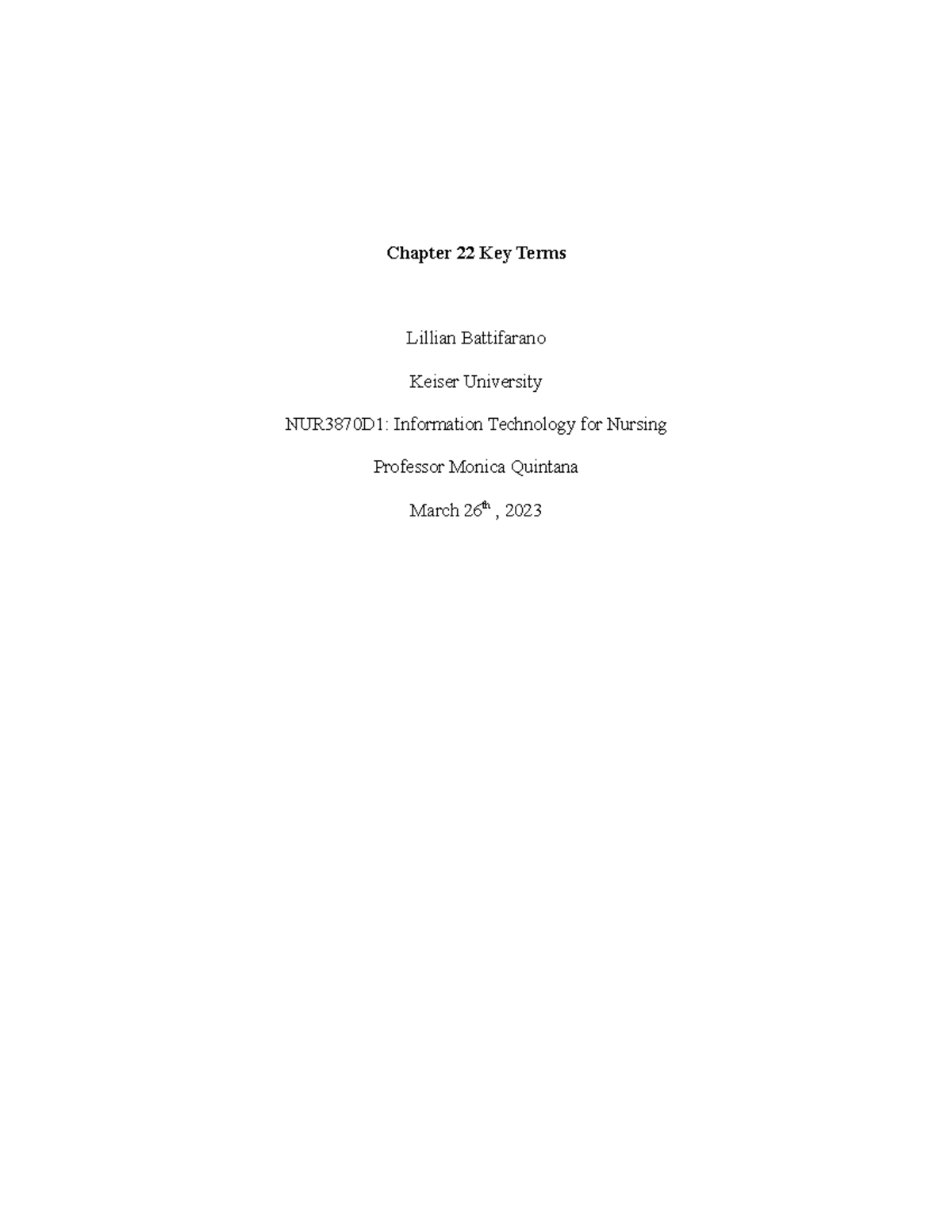 Chapter 22 Key Terms - weekly - Chapter 22 Key Terms Lillian ...