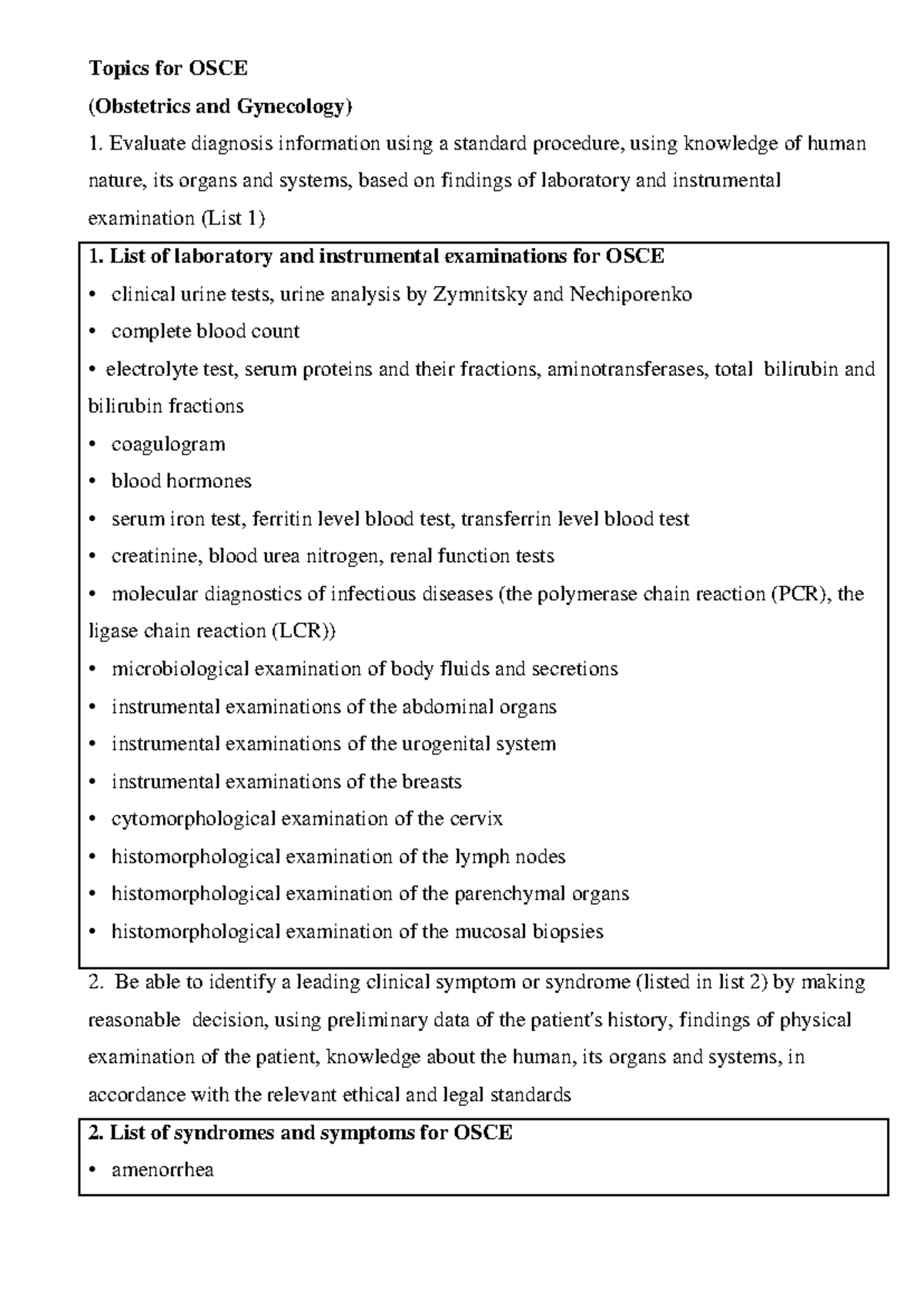 Topics-for-OSCE - Topics for OSCE (Obstetrics and Gynecology) Evaluate ...