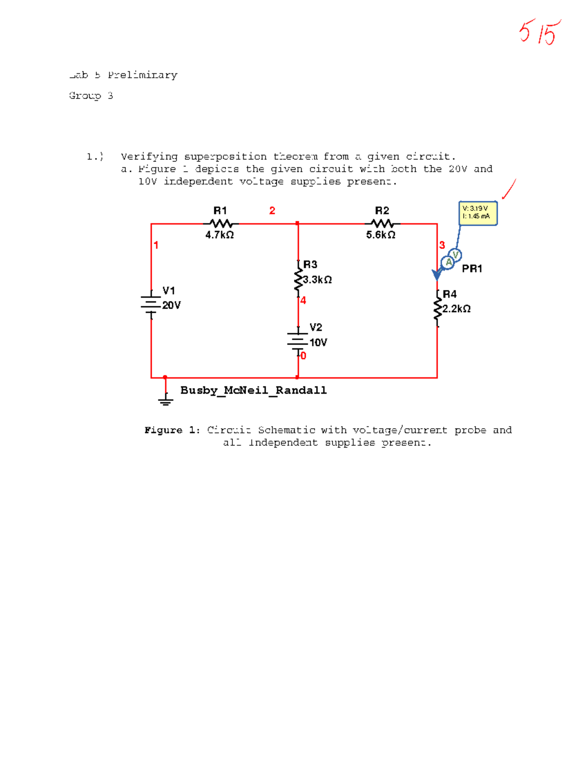 Busby mcneil randall prelab 5 - EEL 3117L - R1 2 V: 3 V I: 1 mA R2 4Ω ...